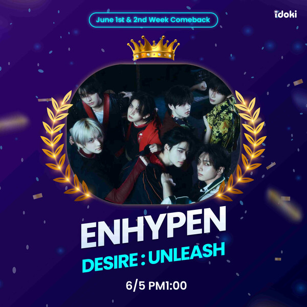 엔하이픈, 아이도키 6월 1&2주차 ‘컴백 총공 투표’ 1위 등극
